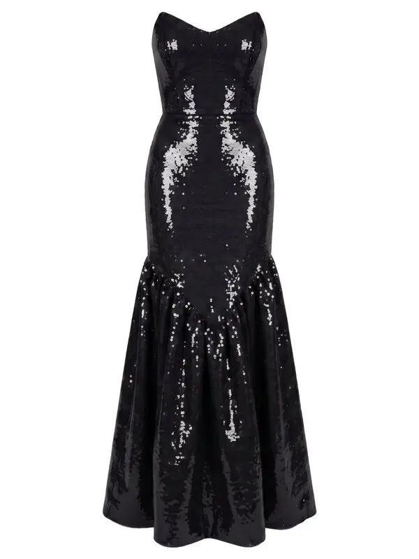 NOMI FAME Strapless Corset Mermaid Gown With Sequins - Black