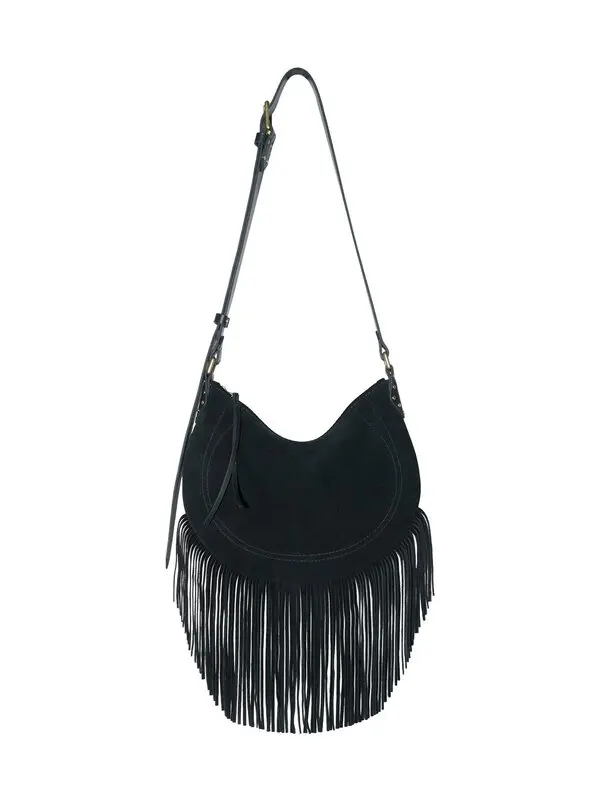 KIM FOLEY Suede Fringe Shoulder Bag - Black