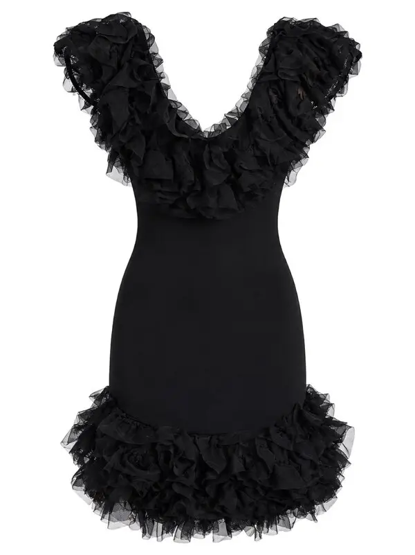 ROSIE BILLINGTON Nera Ruffle Mini Dress - Black