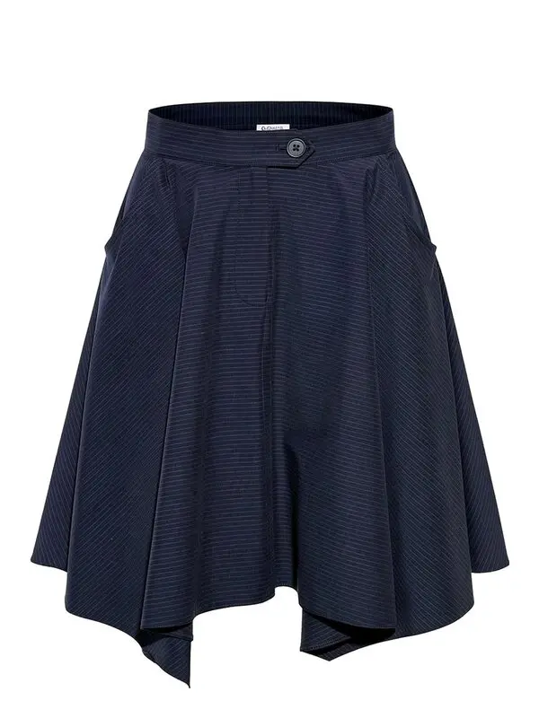 RUE LES CREATEURS Navy Striped Asymmetric High Waist Skirt - Blue