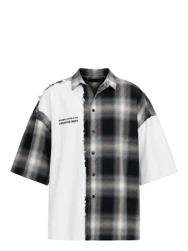 MYSIMPLICATED Oversized Plaid And Cotton Shirt With Asymmetrical Design - Grey/white
