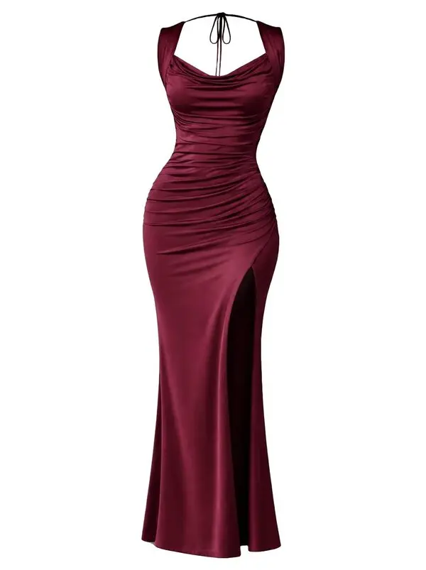 MONICE LONDON Amari Maxi Dress With Cowl Neck And Draped Open Back - Red/purple