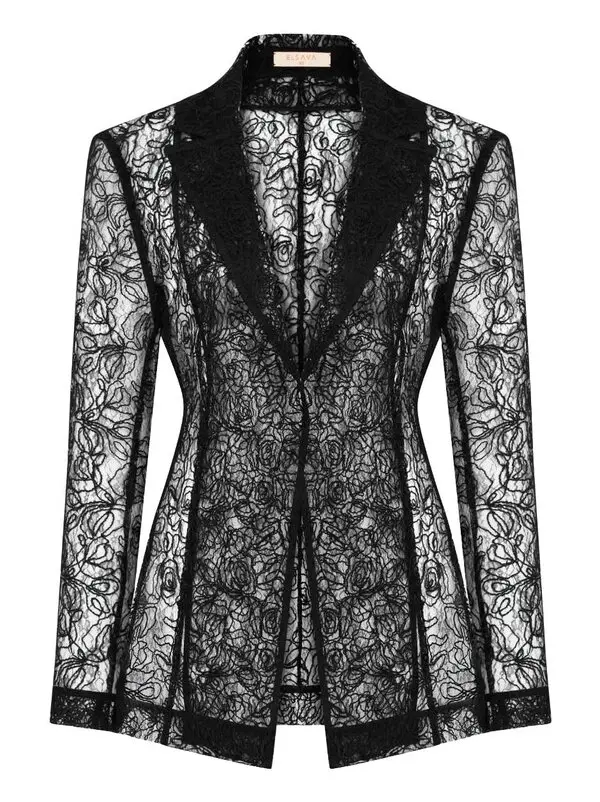ELSAVA Lace Tailored Blazer - Black
