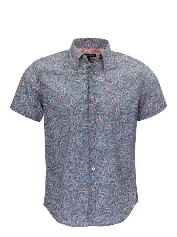 LORDS OF HARLECH Tim Paisley Pile Coral Printed Button Up Shirt - Orange