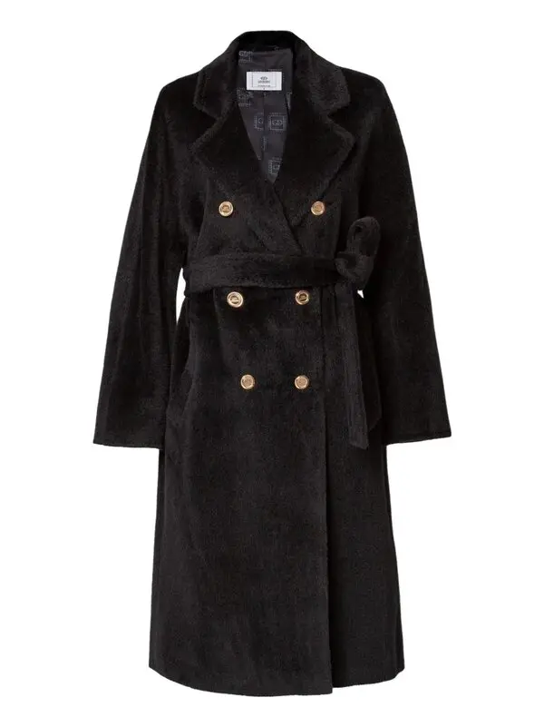 GIODORO Double Breasted Alpaca Wrap Coat - Black