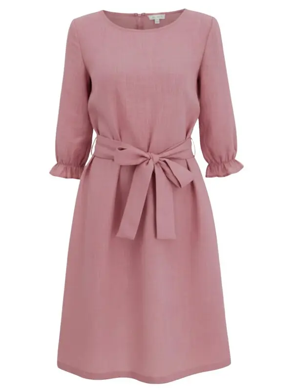 LEMUSE Emma Stonewashed Linen Dress With Tie Belt - Pink