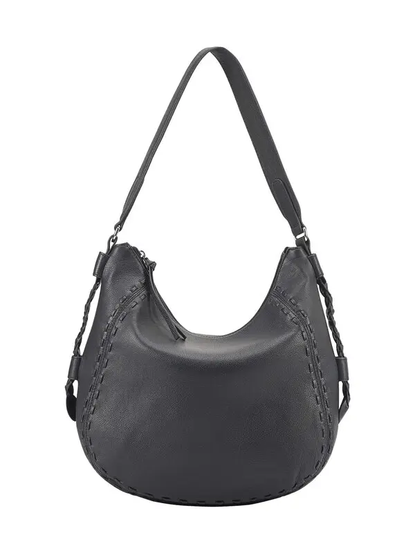 LLOYD BAKER Penelope Leather Hobo Shoulder Bag With Whipstitch Detailing - Black