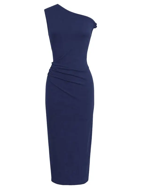 MARIANNE BY MARIE JORDANE Ciara Asymmetrical Upcycled Cotton Jersey Midi Dress - Blue