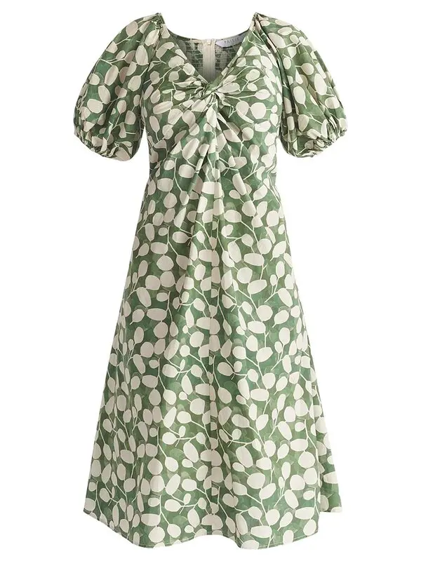 PAISIE Puff Sleeve Twist Dress With Floral Print - Green
