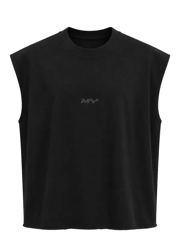 MYSIMPLICATED Oversized Sleeveless Cotton T-shirt With Raw-cut Sleeves - Black