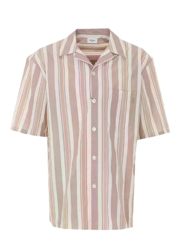 Saint Laurent Cassandre Striped Short-sleeve Shirt - Brown