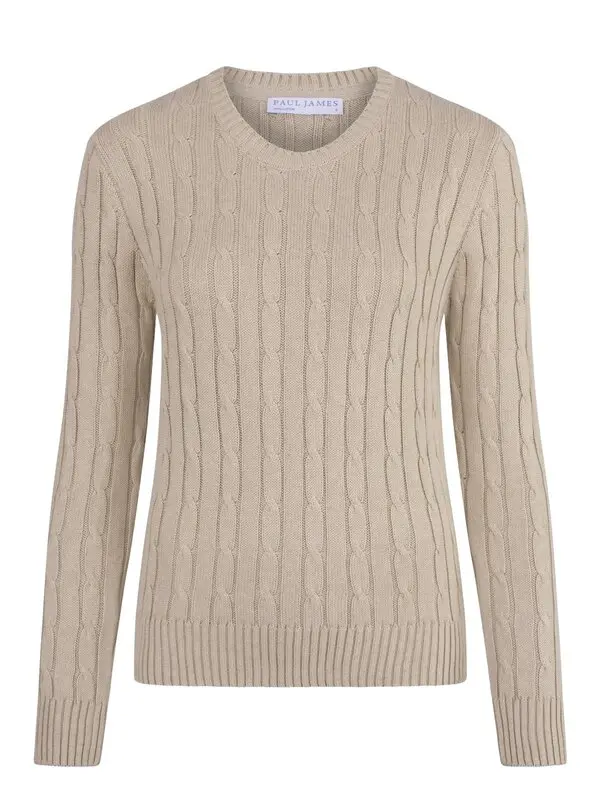 PAUL JAMES KNITWEAR Cotton Taylor Cable Crew Neck Jumper - Brown