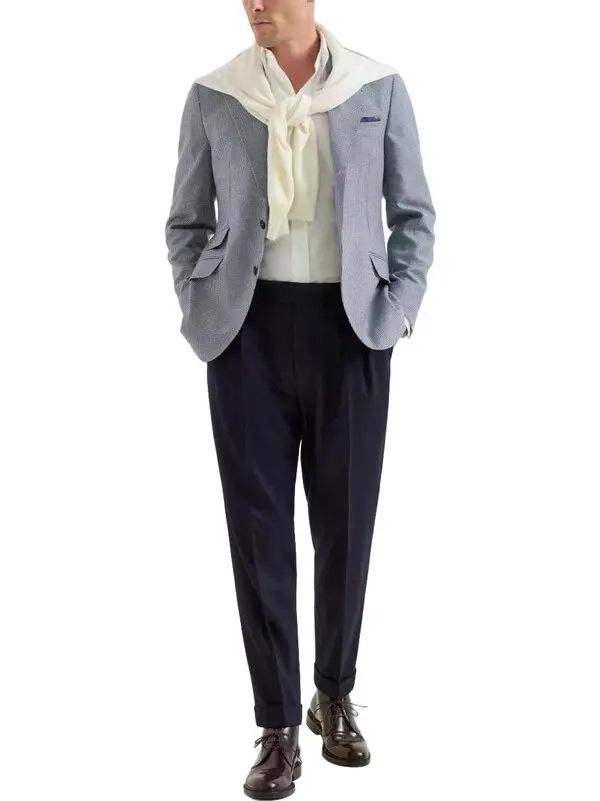Brunello Cucinelli Cashmere And Silk Houndstooth Flannel Deconstructed Cavallo Blazer - Blue