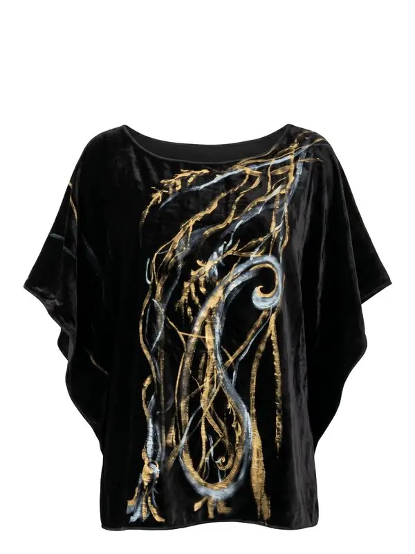 SANIYA KHAN Hand-painted Velvet Kaftan Top - Black