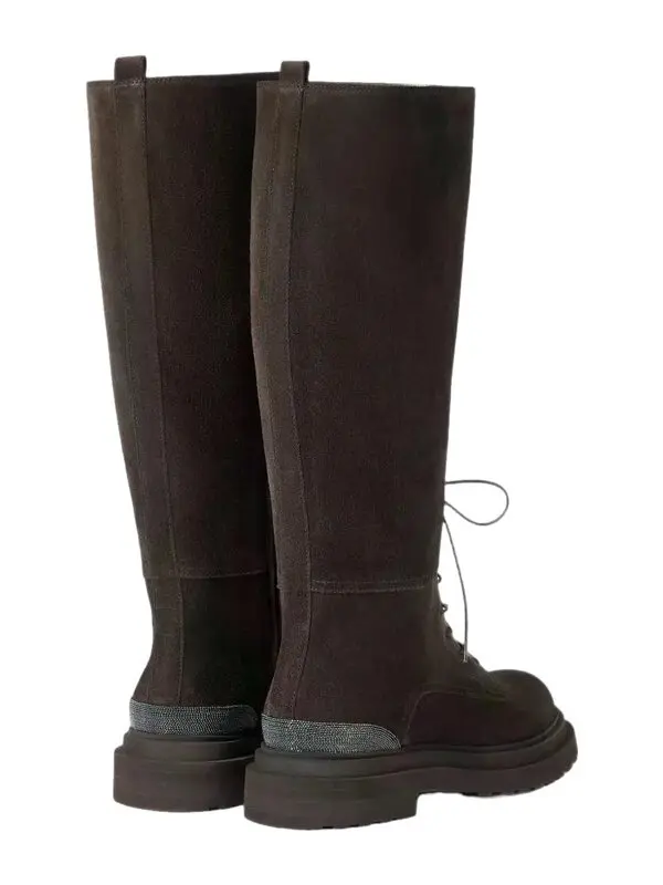 Brunello Cucinelli Suede Knee-high Boots With Monili Embellishment - Brown