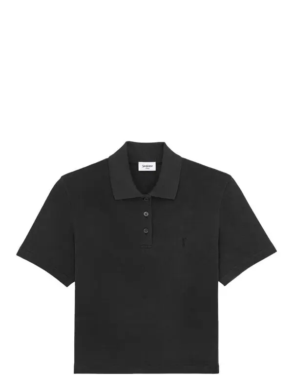 Saint Laurent Logo-embroidered Piqué Polo Shirt - Black