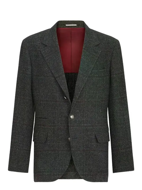 Brunello Cucinelli Silk, Wool And Cashmere Prince Of Wales Flannel Deconstructed Blazer - Grey