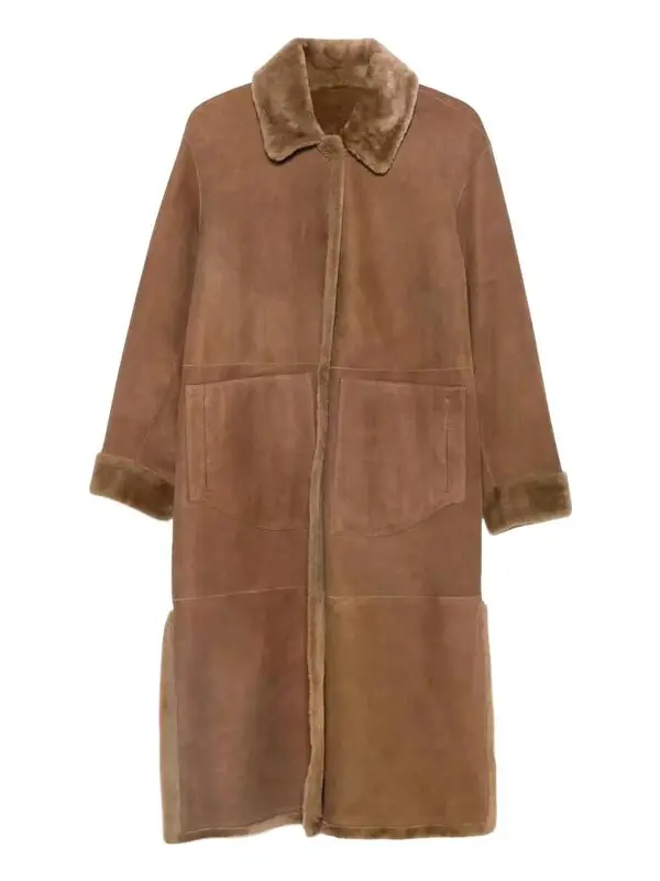 MANZONI 24 Long Sleeve Shearling Coat - Brown