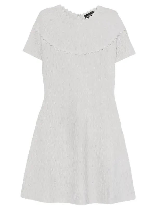 Emporio Armani Textured Mini Dress With Scalloped Trim - Grey