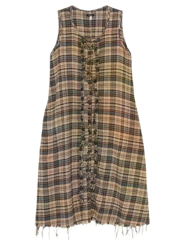 R13 Sleeveless Plaid Ruffled Midi Dress - Neutrals