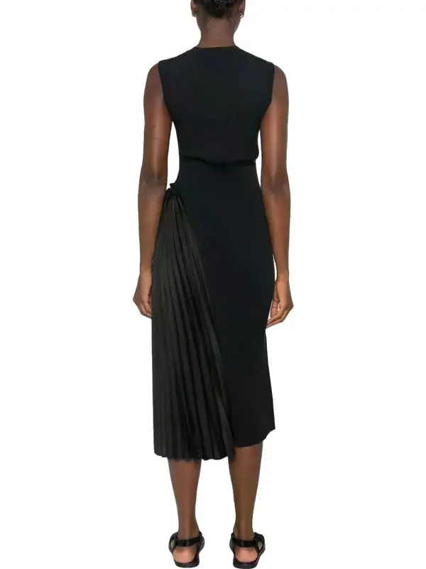 Emporio Armani Ribbed Knit Midi Dress With Pleated Panel - Black
