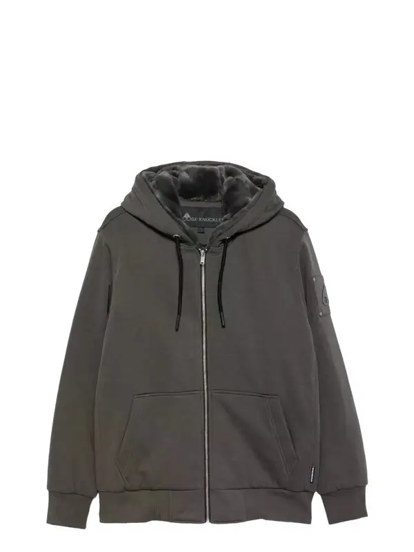 Moose Knuckles Logo Patch Zip-up Hoodie - Grey