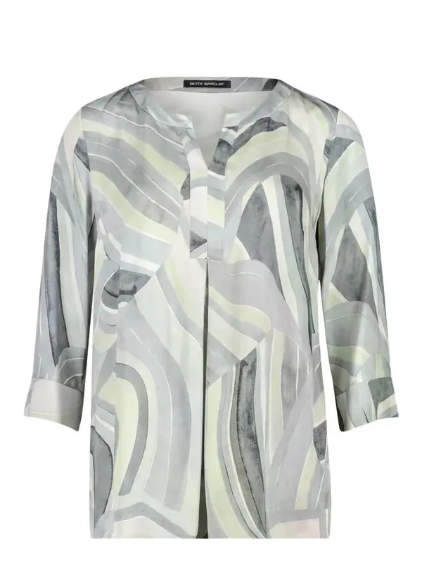 BETTY BARCLAY Abstract Print V-neck Three-quarter Sleeve Top - Green