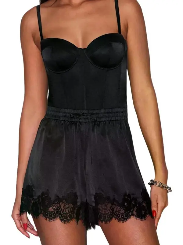 FLEUR DU MAL Juliet Mini Shorts With Lace Trim - Black
