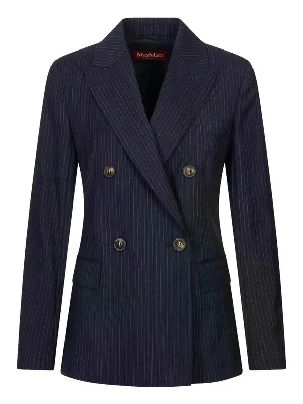Max Mara Plain Weave Wool Double-breasted Jacket - Blue
