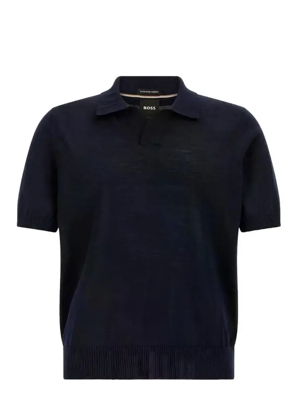 BOSS Lantoni Merino-wool Knit Polo With Johnny Collar - Blue