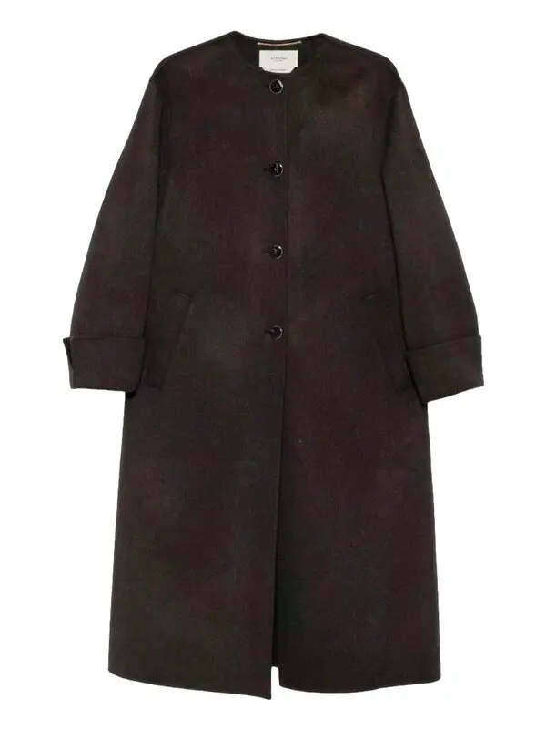 Agnona Single-breasted Collarless Coat - Brown