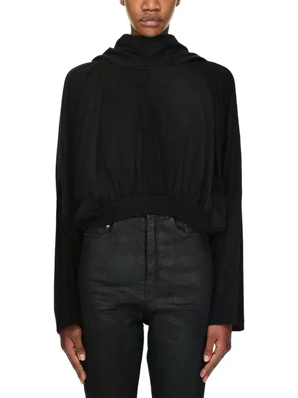 Rick Owens Cropped Hooded Top - Black