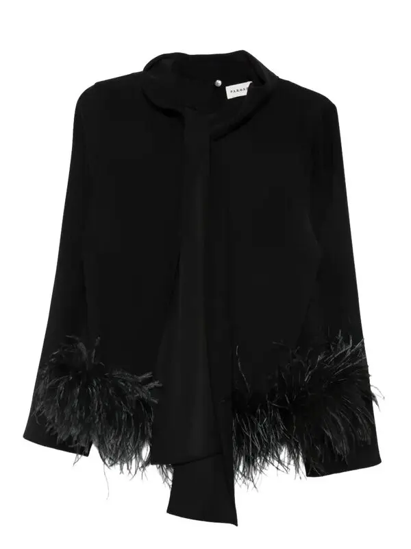 P.a.r.o.s.h Feather-trim Pussy-bow Blouse - Black