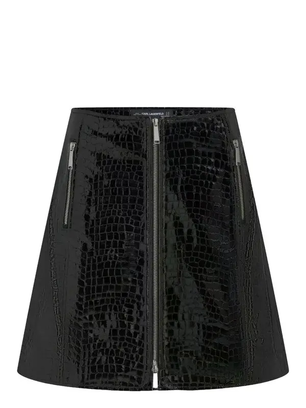Karl Lagerfeld Karl Studio Croc Leather Skirt - Black