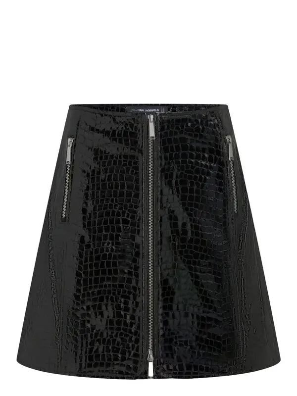 Karl Lagerfeld Croc-effect Leather Skirt - Black