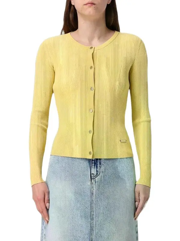 Armani Exchange Ribbed-knit Logo Plaque Cardigan - Yellow
