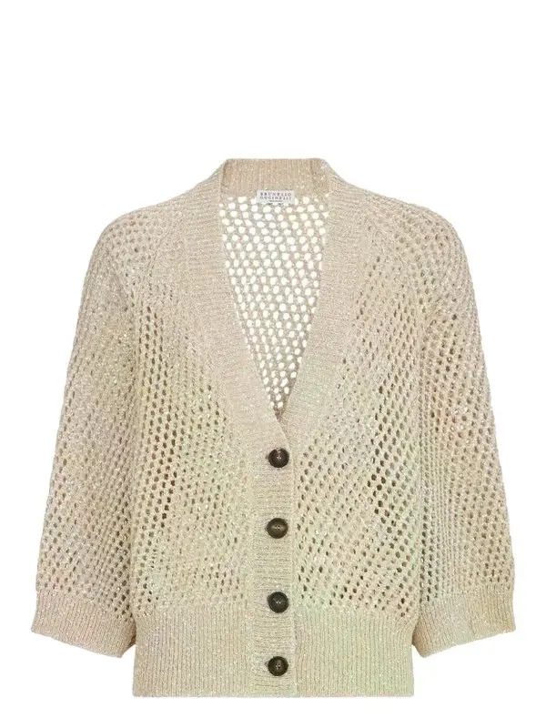Brunello Cucinelli Dazzling Texture Net Cardigan In Hemp - Neutrals