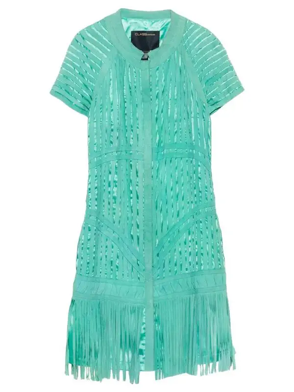 Roberto Cavalli 2000s Fringed Mini Dress - Green