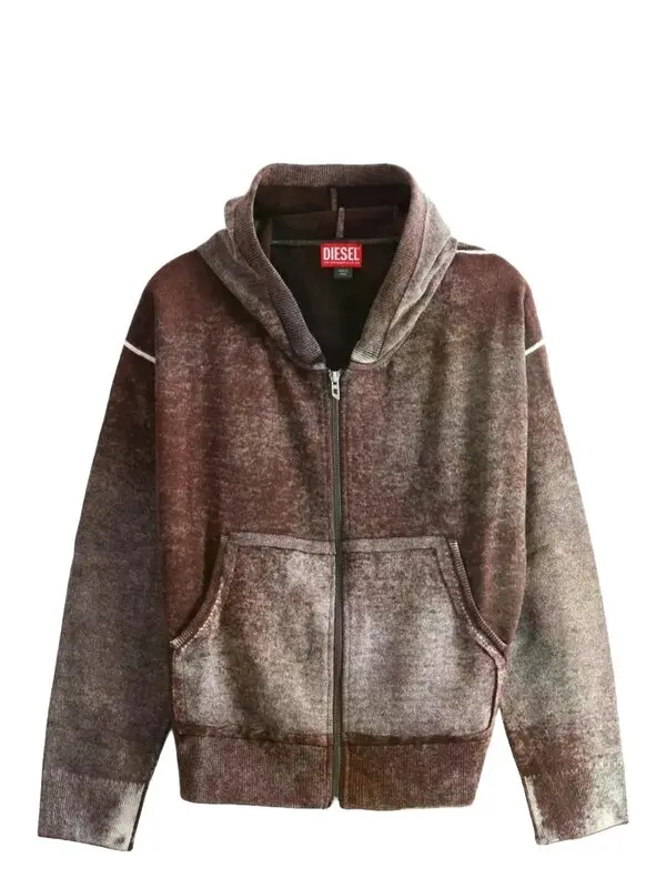 DIESEL® Reverse-print Wool Hooded Cardigan - Brown