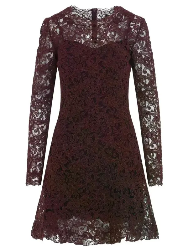 Ermanno Scervino Lace Overlay Long Sleeve Mini Dress - Red