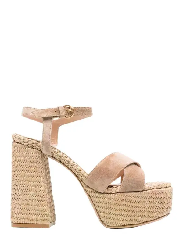 GIANVITO ROSSI Suede Crossover Platform Sandals - Neutrals