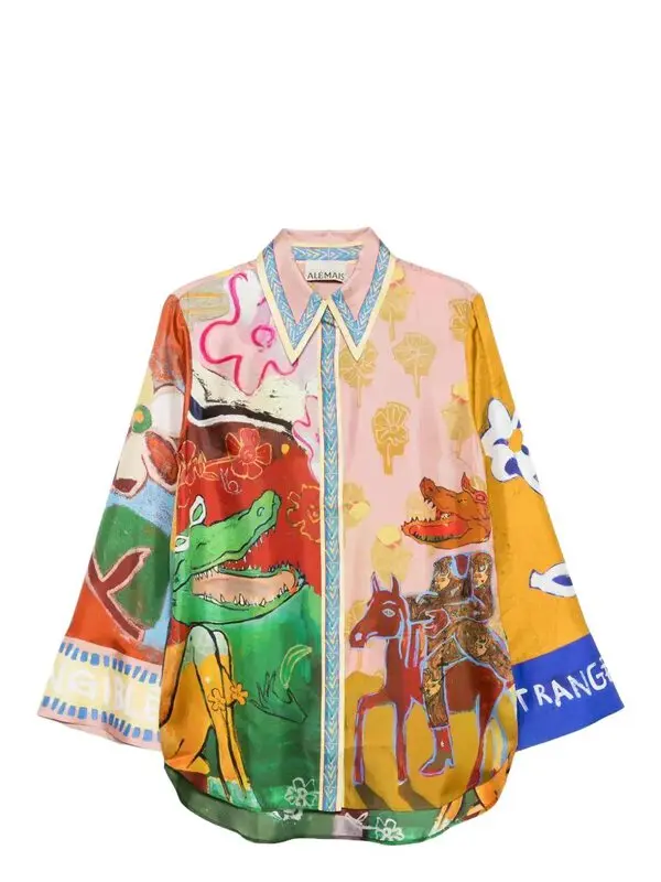 ALEMAIS Graphic-print Silk Shirt - Green