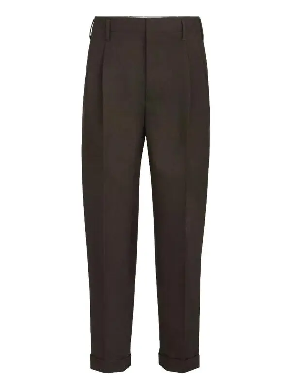 Brunello Cucinelli Virgin Wool Diagonal Trousers With Double Pleats - Brown