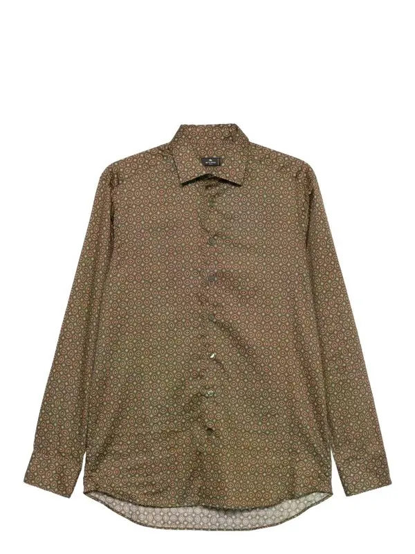 Etro Cotton Satin Shirt With Tie Motif - Green