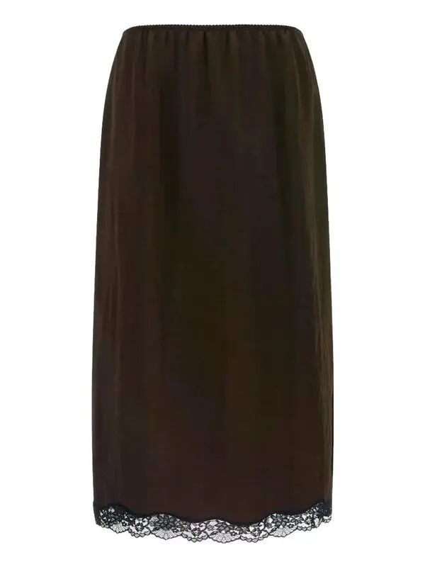 TWINSET Midi Froissé Satin And Lace Skirt - Brown