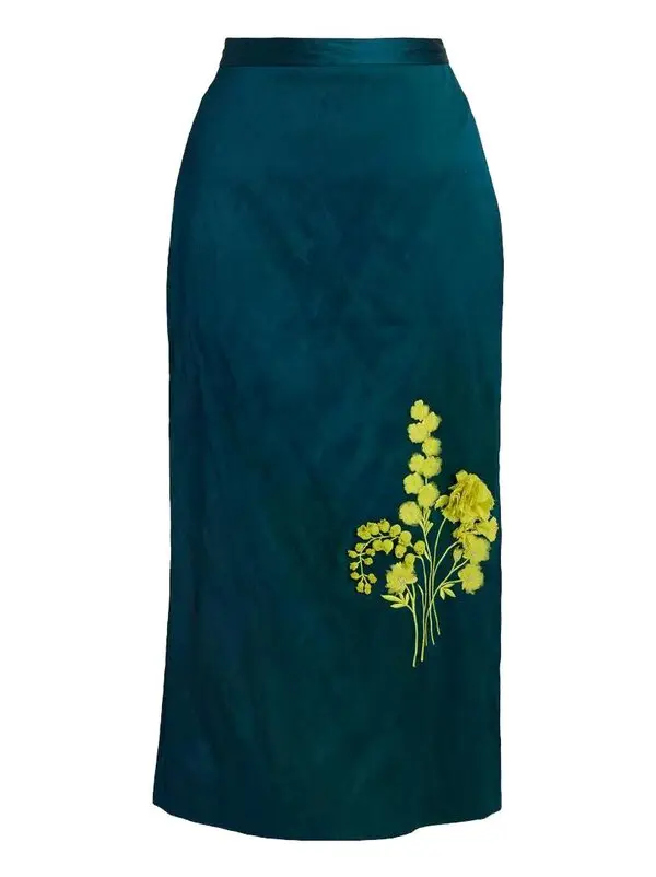 Erdem Embroidered Textured Midi Skirt - Blue