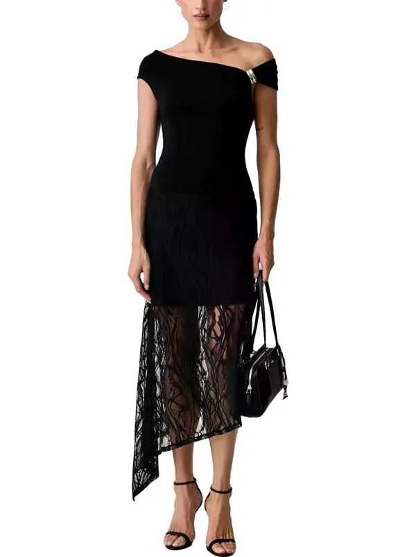Guess Asymmetric Lace Overlay Skirt - Black
