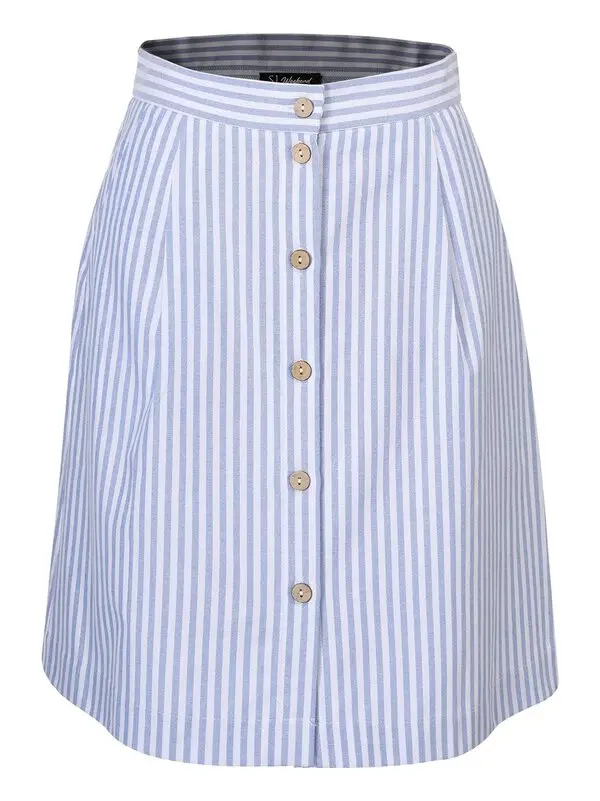 SMART AND JOY Striped Buttoned High-rise Flared Skirt - Blue