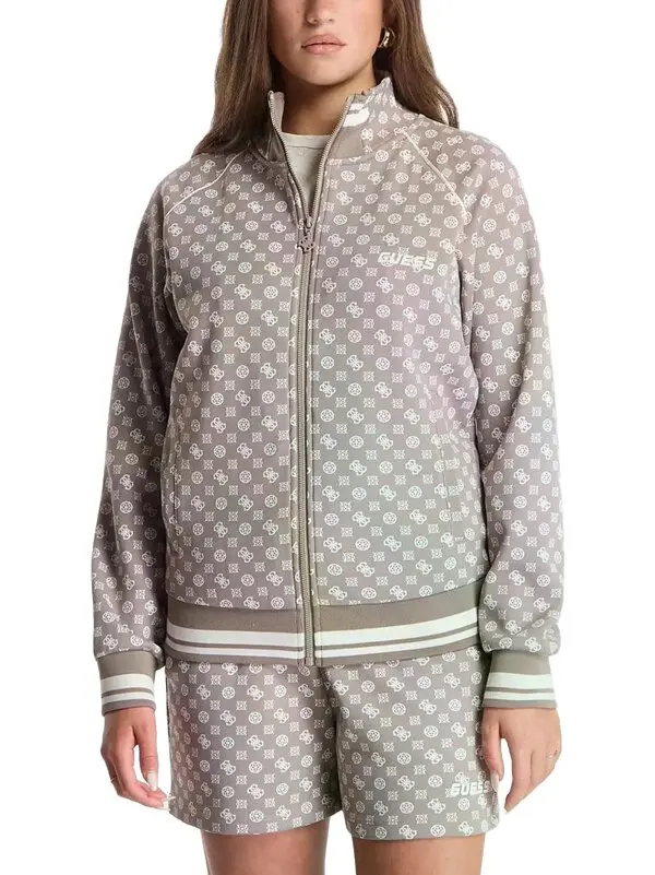 Guess Full Zip Scuba Sweatshirt With All-over Logo - Brown