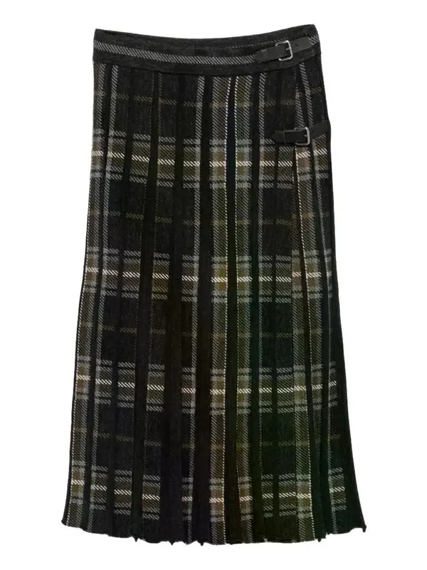 Eric Bompard Tartan Pleated Midi Skirt - Grey